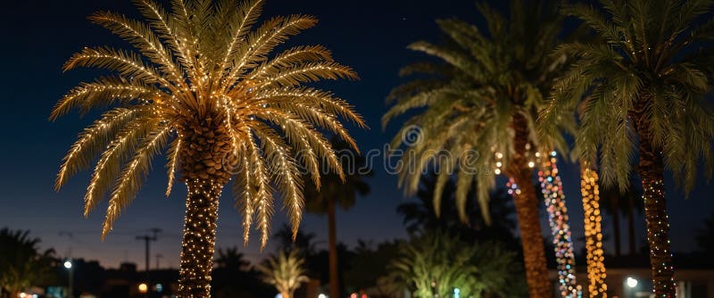 Palm Tree Decorated in Christmas Lights in Central Phoenix. Stock ...