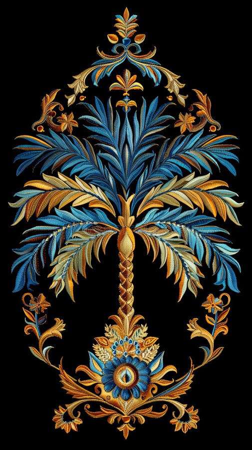 Palm Tree in Embroidered Arabesque Pattern, Traditional Islamic Pattern ...