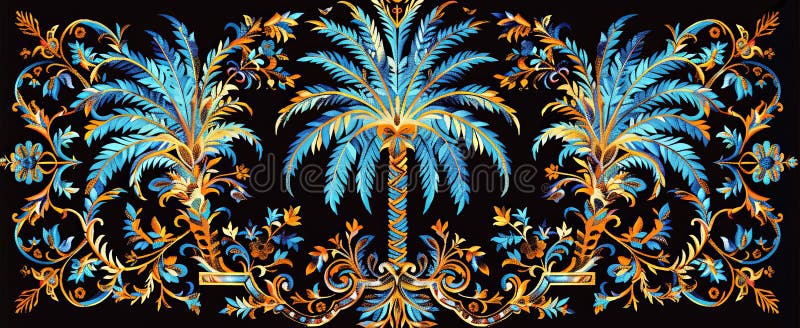 Palm Tree in Embroidered Arabesque Pattern, Traditional Islamic Art AI ...