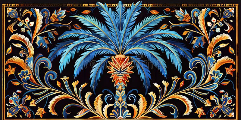Palm Tree in Embroidered Arabesque Pattern, Traditional Islamic Style ...