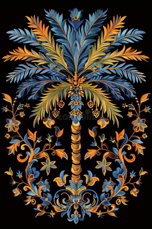 Palm Tree Embroidered in Traditional Islamic Art Style Arabesque ...