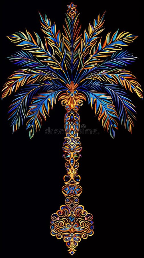 Palm Tree Embroidered in Traditional Islamic Pattern Arabesque Pattern ...