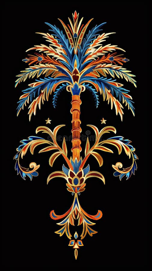 Palm Tree Embroidered in Traditional Islamic Pattern Arabesque Pattern ...