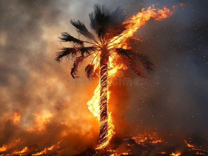 A Palm Tree on Fire. Generative AI. Stock Illustration - Illustration ...