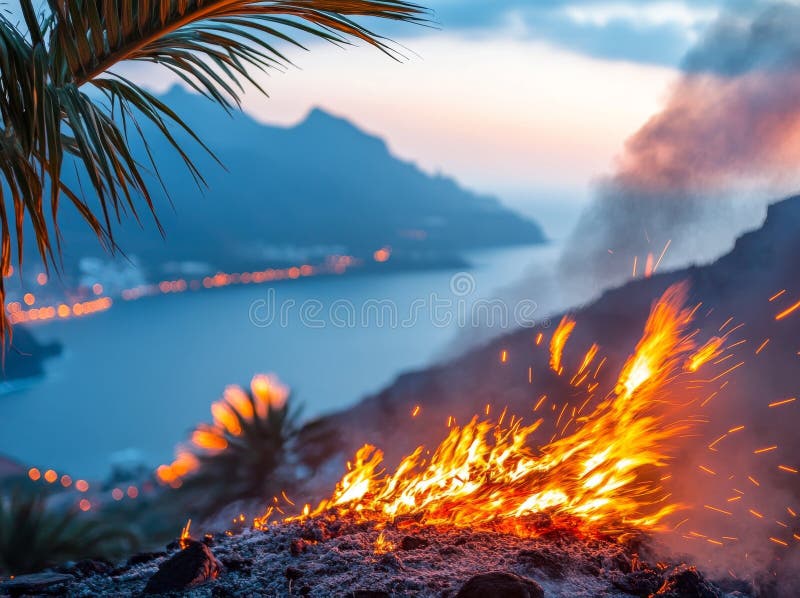 A Palm Tree on Fire. Generative AI. Stock Illustration - Illustration ...