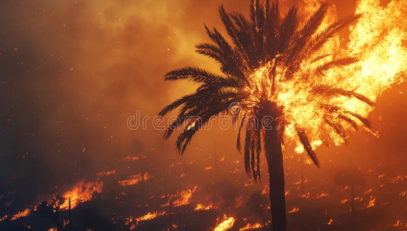 A Palm Tree on Fire. Generative AI. Stock Illustration - Illustration ...
