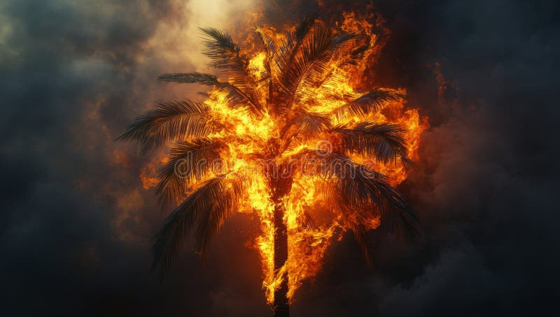 A Palm Tree on Fire. Generative AI. Stock Illustration - Illustration ...