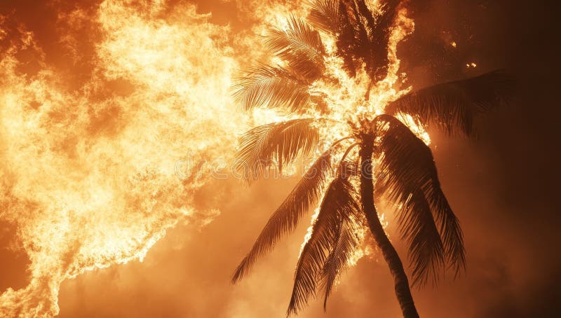A Palm Tree on Fire. Generative AI. Stock Illustration - Illustration ...