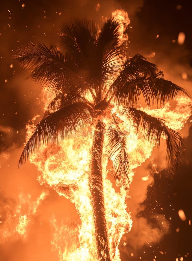 A Palm Tree on Fire. Generative AI. Stock Illustration - Illustration ...