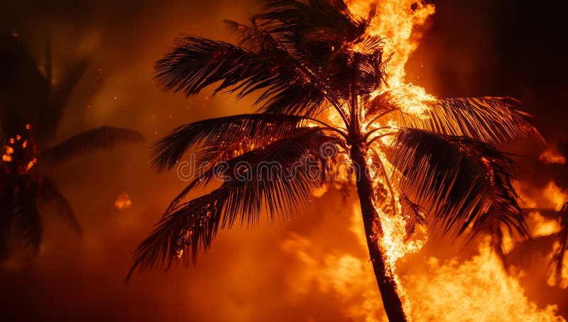 A Palm Tree on Fire. Generative AI. Stock Illustration - Illustration ...
