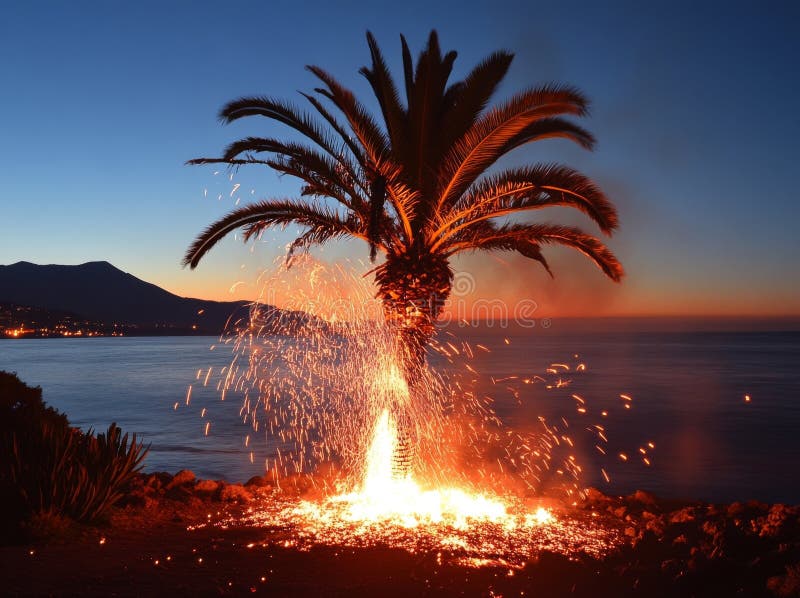 A Palm Tree on Fire. Generative AI. Stock Illustration - Illustration ...