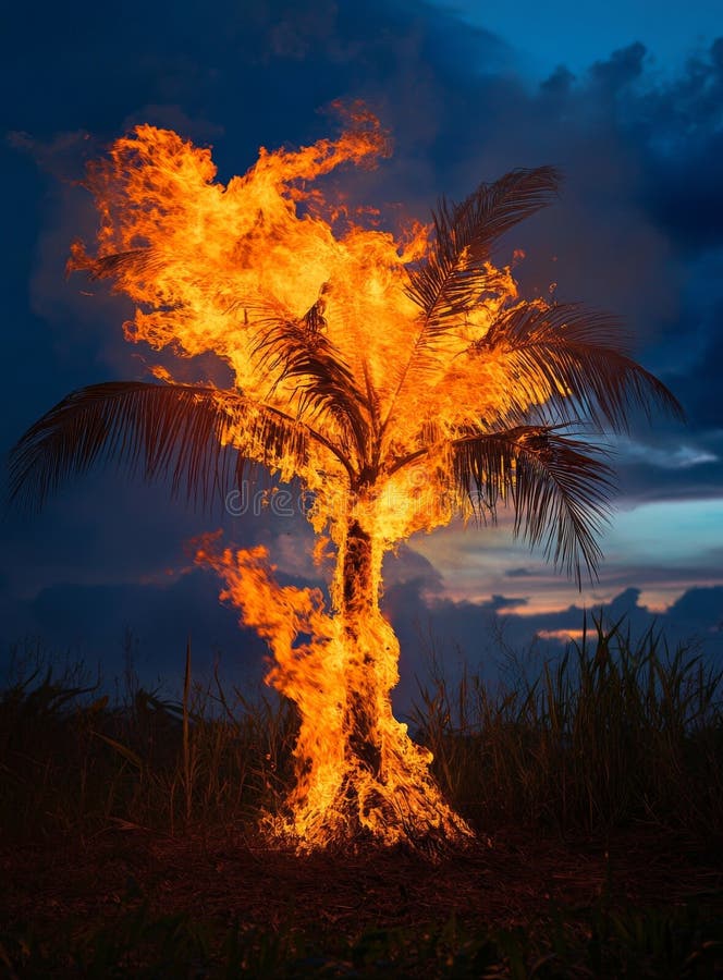 A Palm Tree on Fire. Generative AI. Stock Illustration - Illustration ...