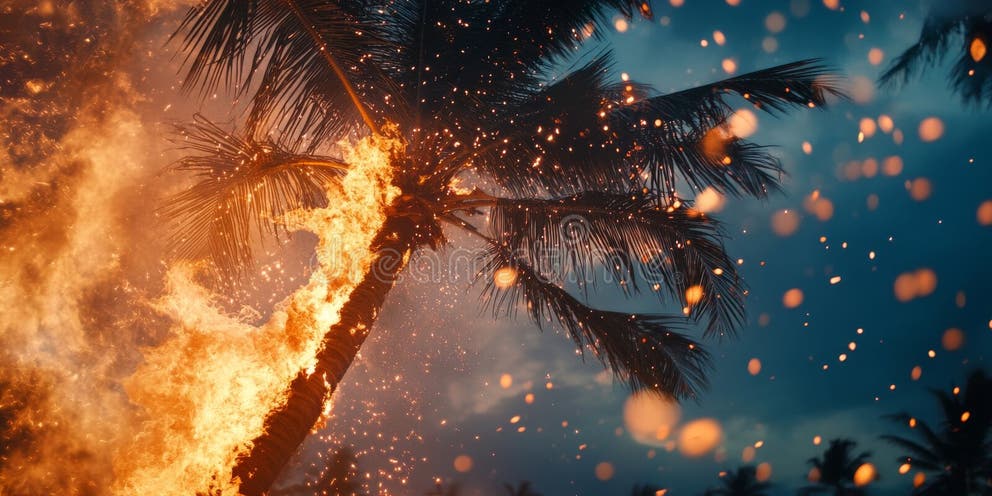 A Palm Tree on Fire. Generative AI. Stock Illustration - Illustration ...