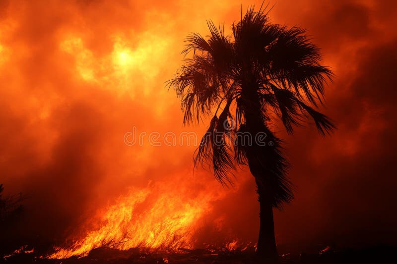 A Palm Tree on Fire. Generative AI. Stock Illustration - Illustration ...