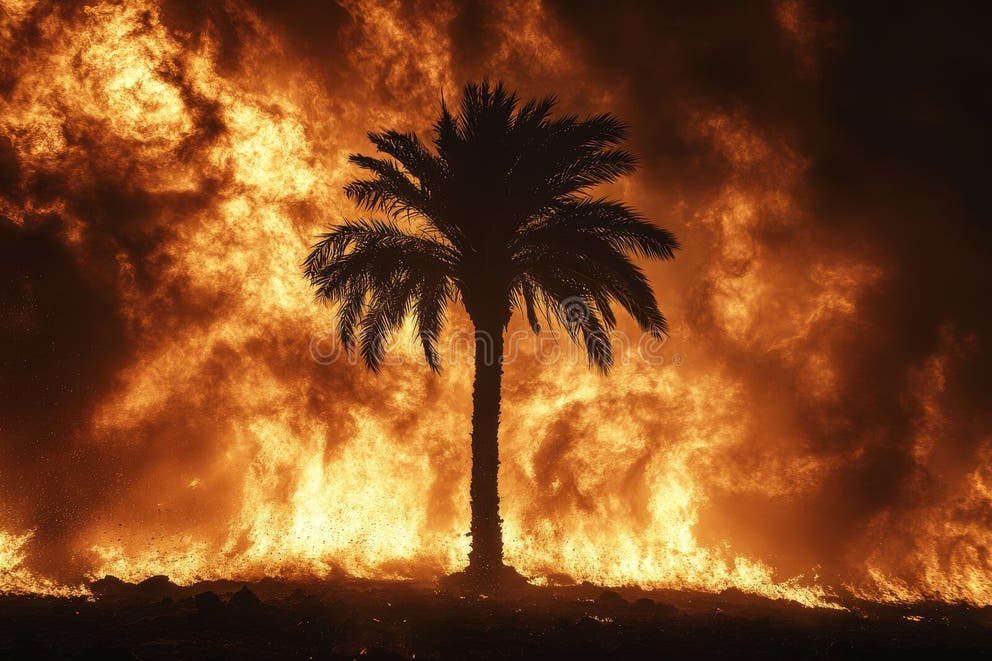 A Palm Tree on Fire. Generative AI. Stock Illustration - Illustration ...