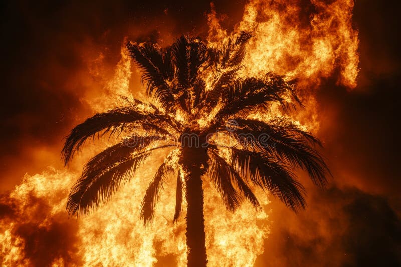 A Palm Tree on Fire. Generative AI. Stock Illustration - Illustration ...