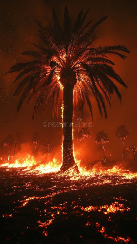 A Palm Tree on Fire. Generative AI. Stock Illustration - Illustration ...
