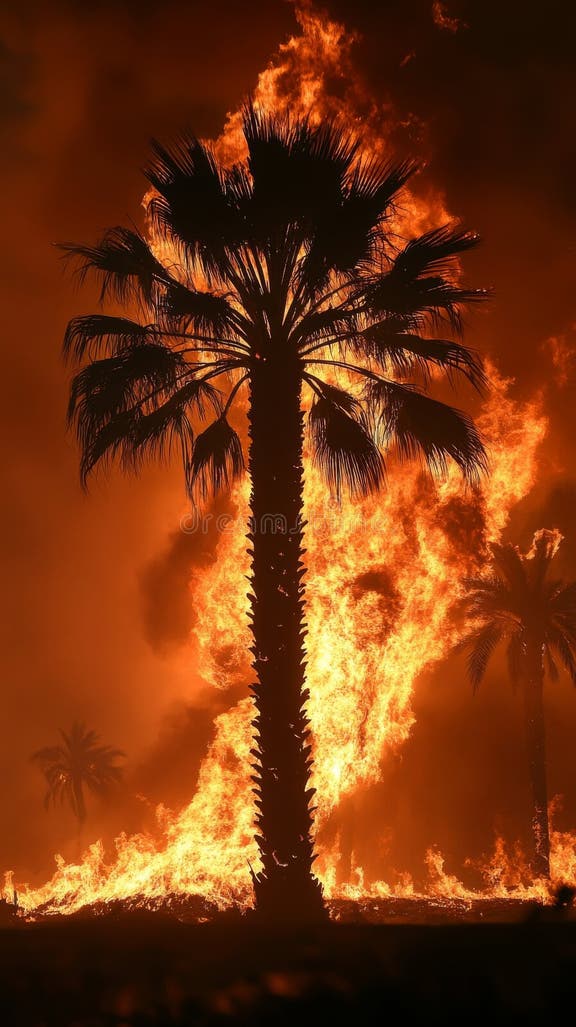 A Palm Tree on Fire. Generative AI. Stock Illustration - Illustration ...