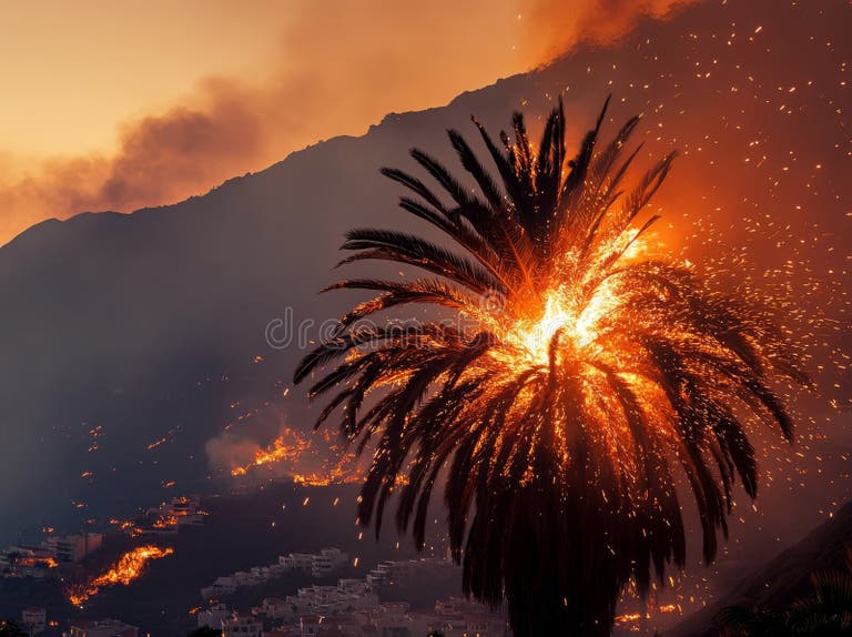A Palm Tree on Fire. Generative AI. Stock Illustration - Illustration ...