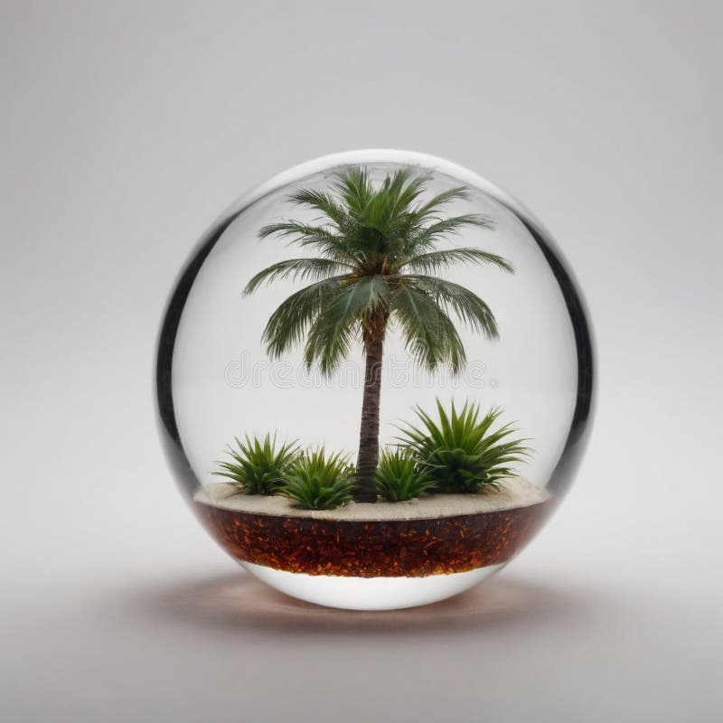 Palm tree in glass balls stock image. Image of planet - 336818419