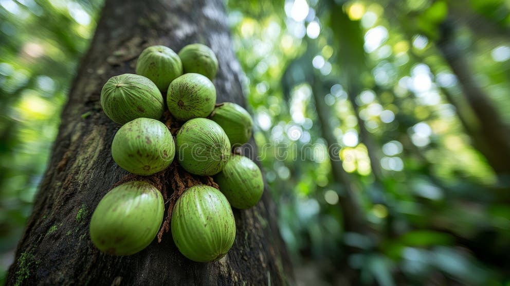 A Palm Tree with Green Coconuts Clustered at Its Crown Stock Image ...