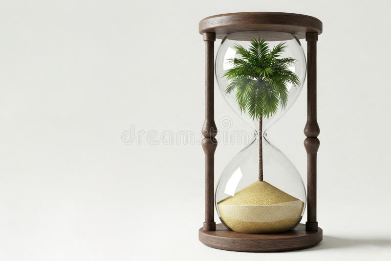 A Palm Tree Grows Inside a Glass Hourglass. Space for Text. Stock Photo ...