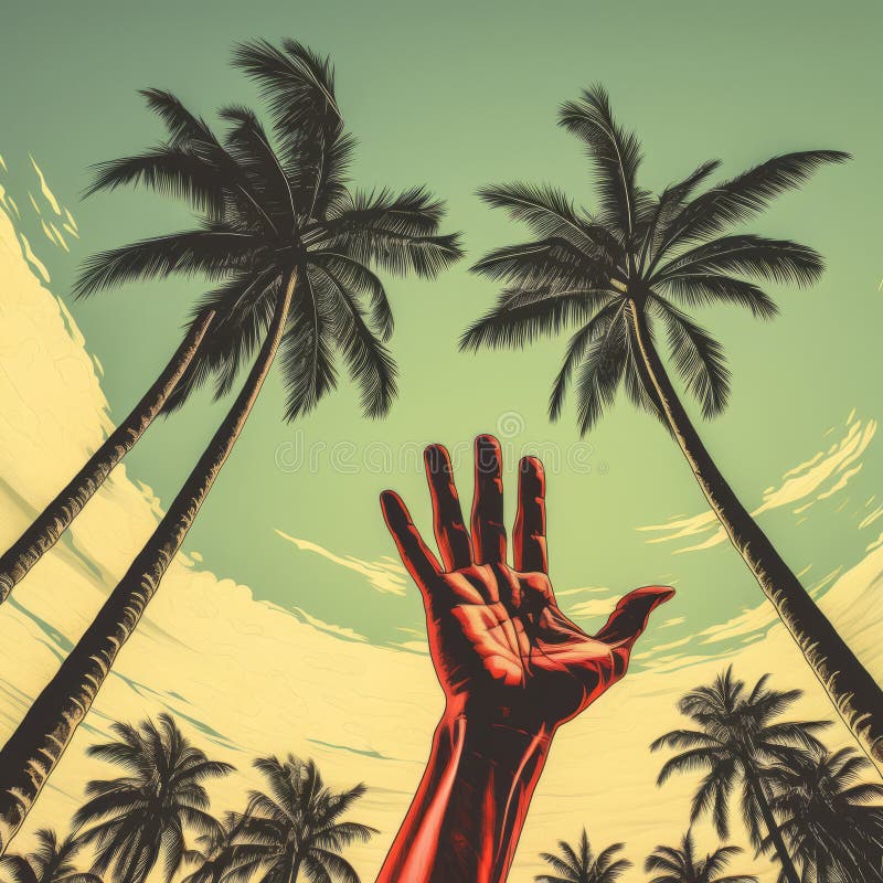 A palm tree and hand stock illustration. Illustration of cloud - 298039179