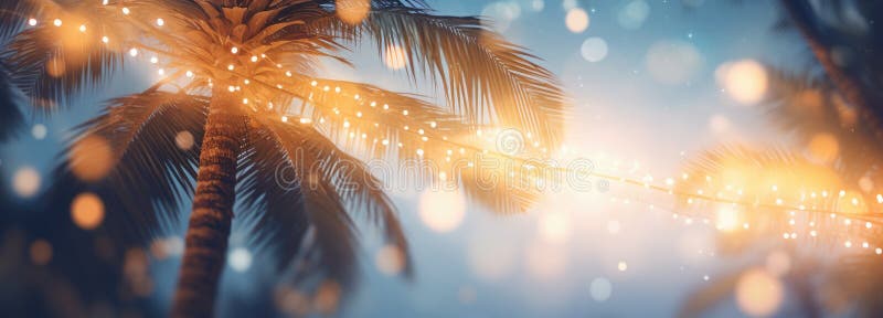 A Palm Tree with Holiday Lights in the Background Stock Image - Image ...
