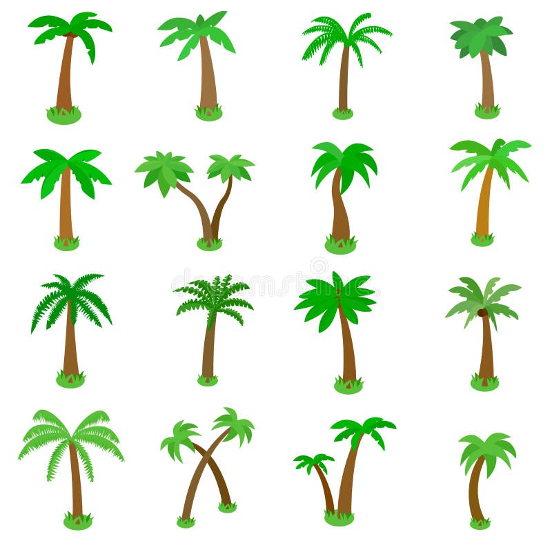 Palm Tree Icons Set, Isometric 3d Style Stock Vector - Illustration of ...