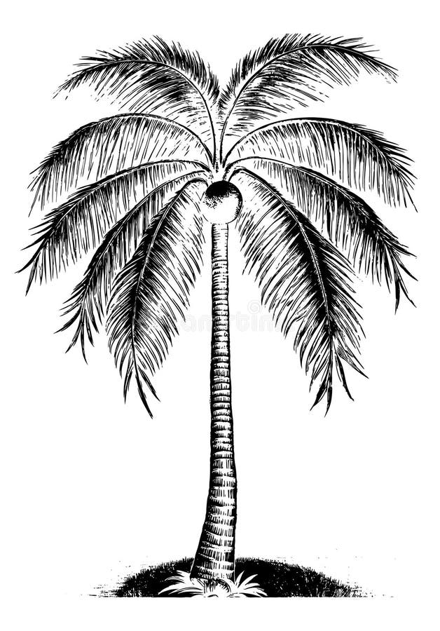 Palm Tree Isolated in Black and White Colors, Scratched, or Linocut ...
