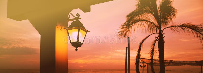 Palm Tree and Lantern at Sunset Stock Photo - Image of natural, outdoor ...