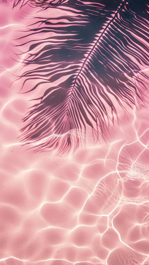 A Palm Tree Leaf is Casting a Shadow on a Pink Beach Stock Photo ...