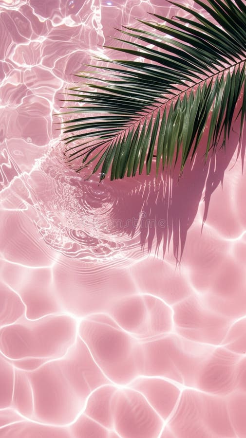 A Palm Tree Leaf is Casting a Shadow on a Pink Beach Stock Image ...