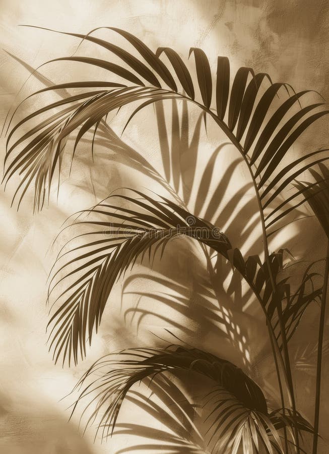 Palm Tree Leaves Shadow on Wall Stock Image - Image of light, play ...