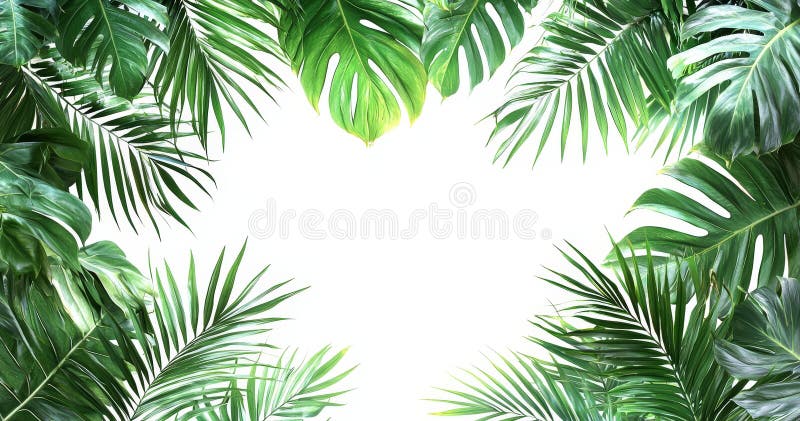 Palm Tree Leaves Texture with Fresh Green Tropical Plant Borders on a ...