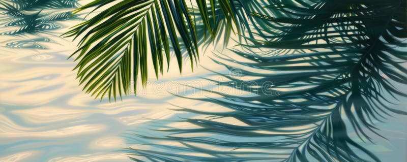 Palm Tree Leaves with Their Reflections on Tranquil Water Surface ...