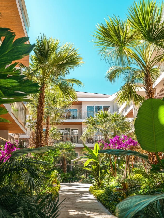 Palm Tree Lined Approach Building Stock Photos - Free & Royalty-Free ...