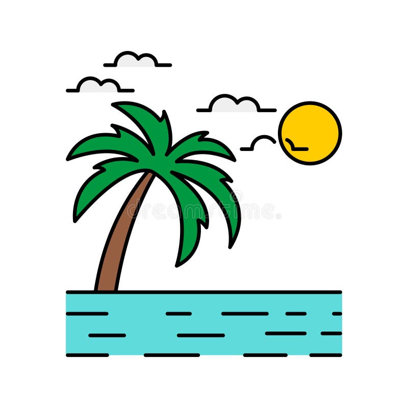 Palm Tree, Mountain, Wave, Ocean, Summer Icon Stock Vector ...