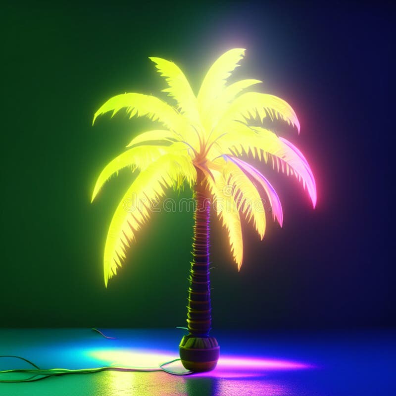 Palm Tree in Neon Light. 3D Illustration Stock Illustration ...