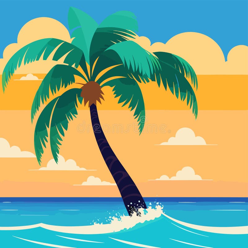 Palm Tree in the Ocean Vector Art Illustration Stock Vector ...
