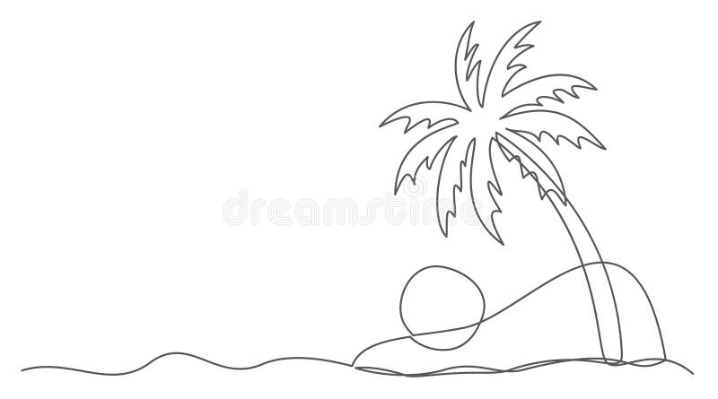 Palm Tree One Line Drawing Isolated on White Background Stock ...