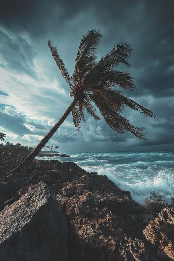 Palm Tree Over Rocky Beach stock photo. Image of escape - 376758462