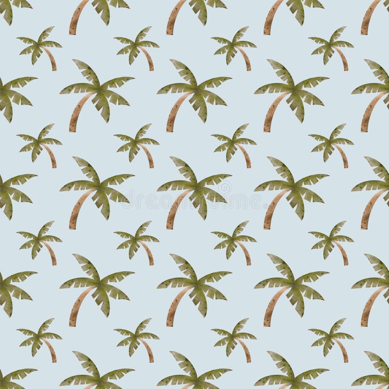 Palm Tree Pattern Against a Light Blue Background Evokes a Tropical ...