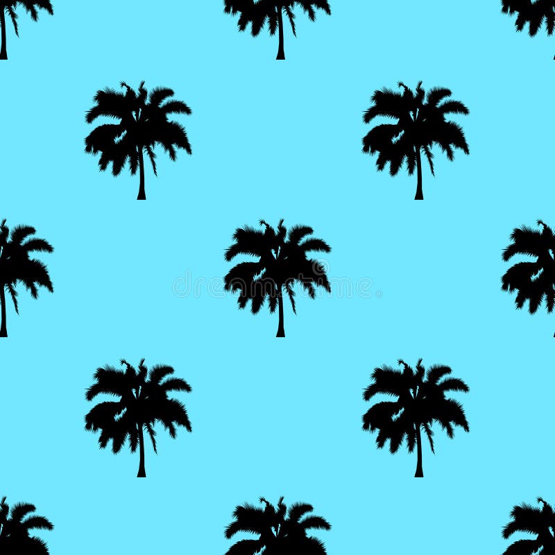 Palm Tree Pattern Seamless Texture on Blue Background. Simple ...