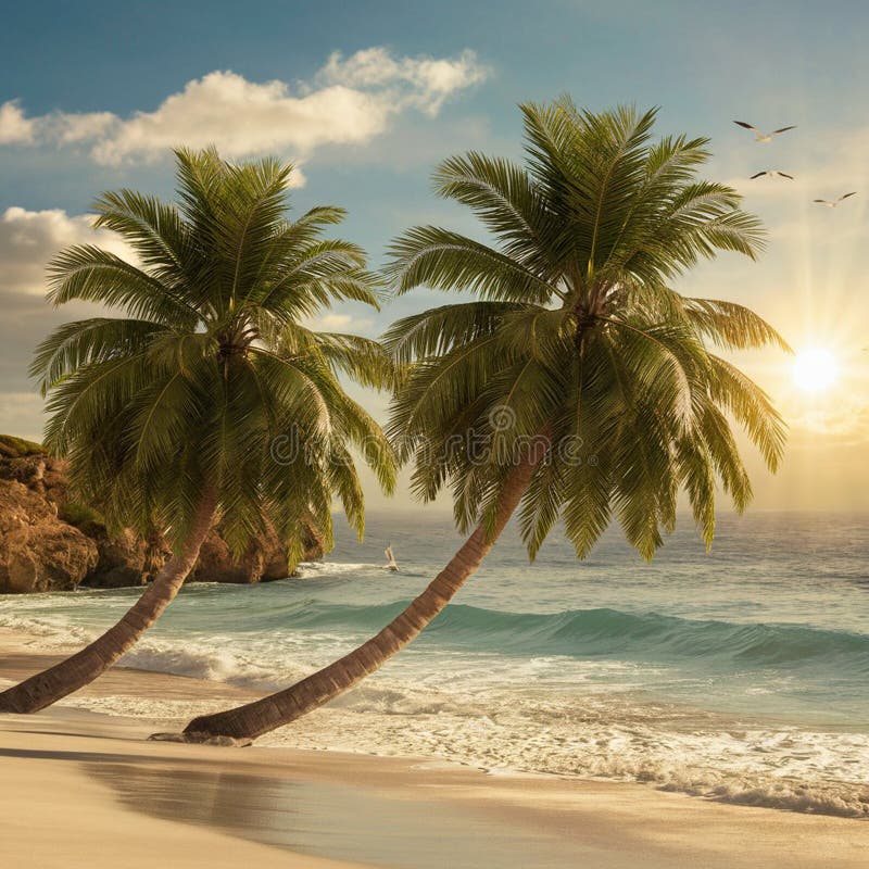 Palm tree sea beach photo stock illustration. Illustration of palm ...