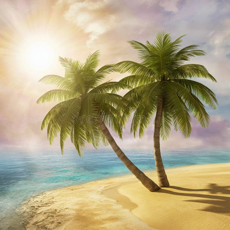 Palm tree sea beach photo stock illustration. Illustration of beach ...