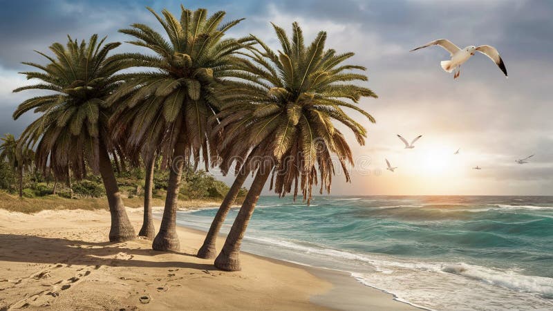 Palm tree sea beach photo stock illustration. Illustration of tour ...