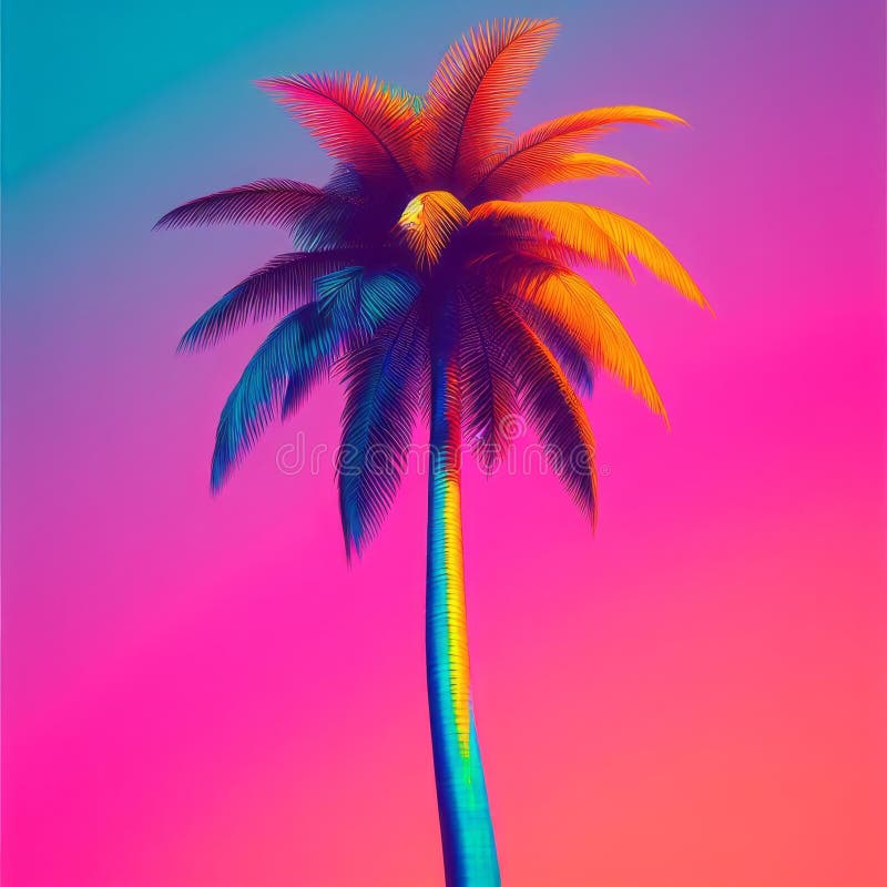 Duotone Palm Tree in Bright Bold Gradient Holographic Colors Stock Illustration - Illustration ...