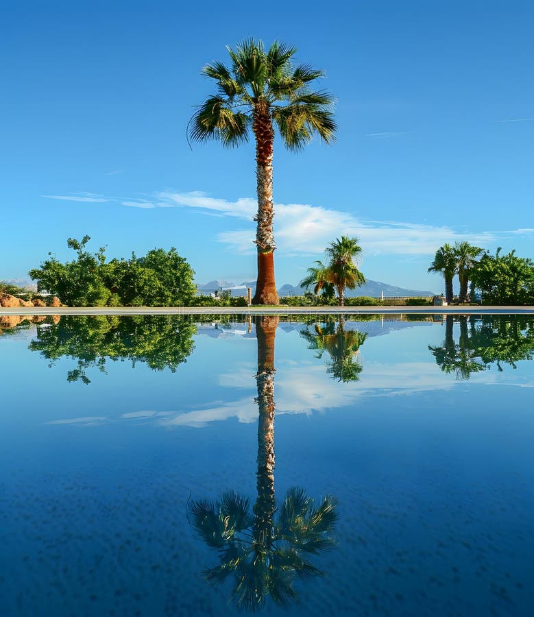 Palm Tree Reflection Pool Generated Using AI. Stock Illustration ...