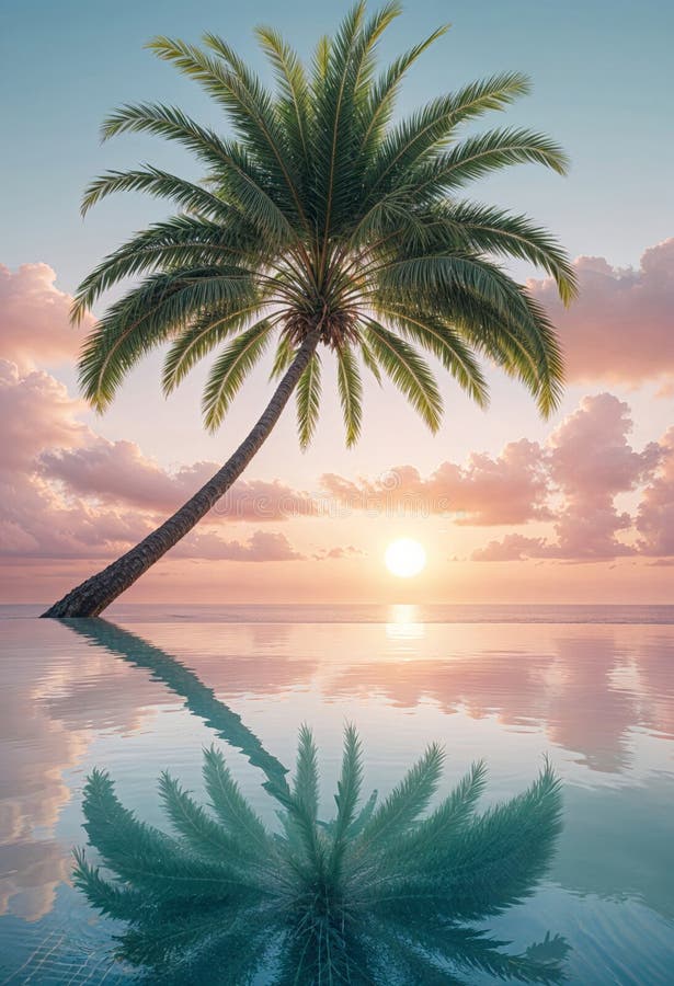 Palm Tree Reflection on the Pool Water at Sunset Stock Illustration ...